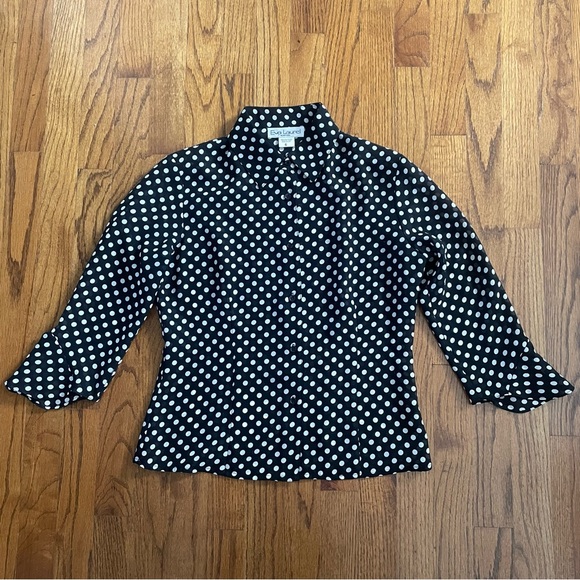 Eva Laurel | Tops | Eva Laurel New York Sheer Black With White Polka Dots Button Down Blouse ...